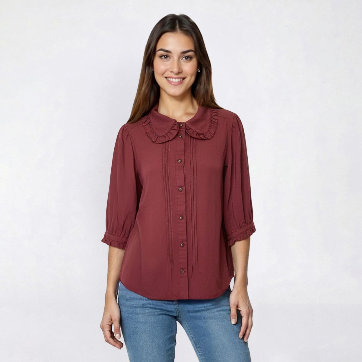 Click here for Womens Democracy Ruffle Collar Button Front Blouse prices